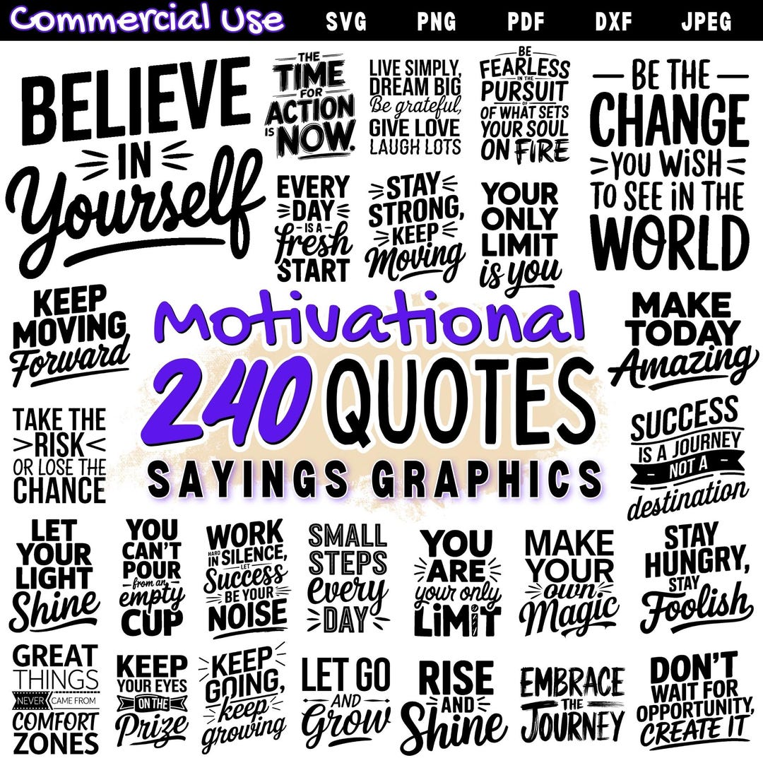 Motivational Quote Sayings Svg Dxf Png Jpeg Bundle Instant Digital ...