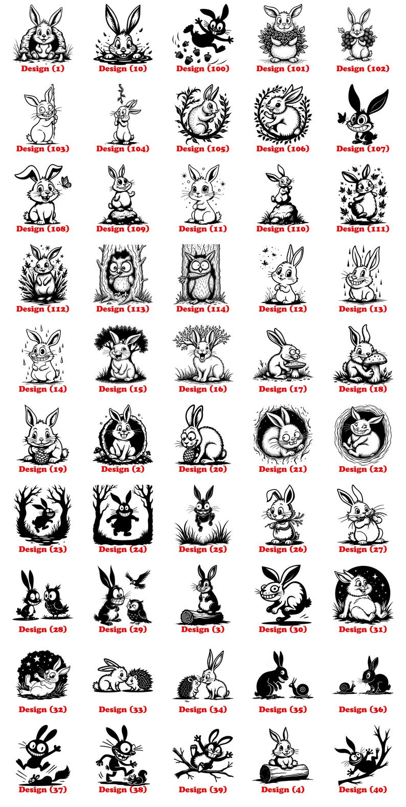 Goofy Big Eyes Rabbits Svg Png Pdf & Dxf Bundle | Funny Cartoon Bunny ...