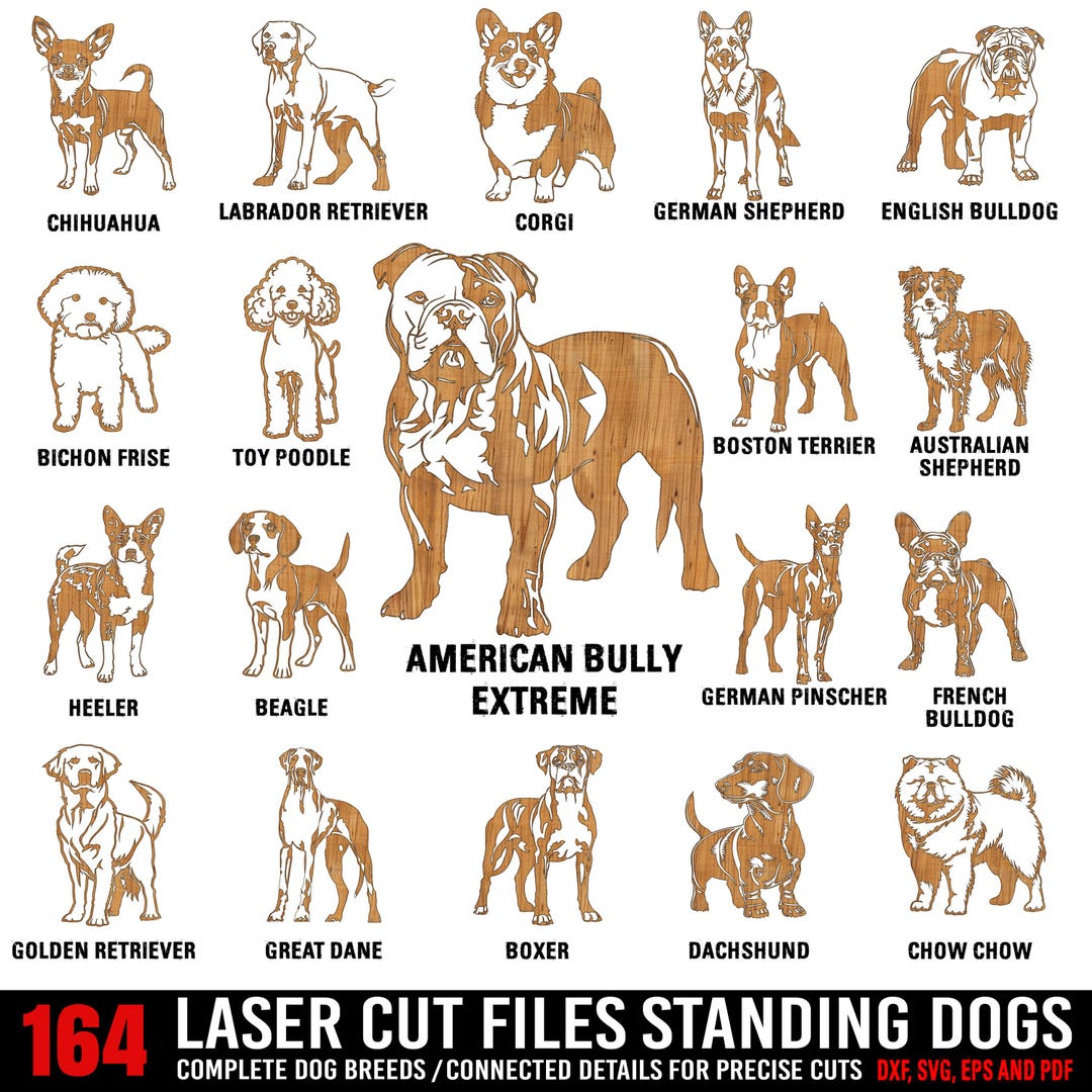 164 Laser Cut Bundle Standing Dogs Complete Dog Breeds Dxf, Svg, Pdf ...
