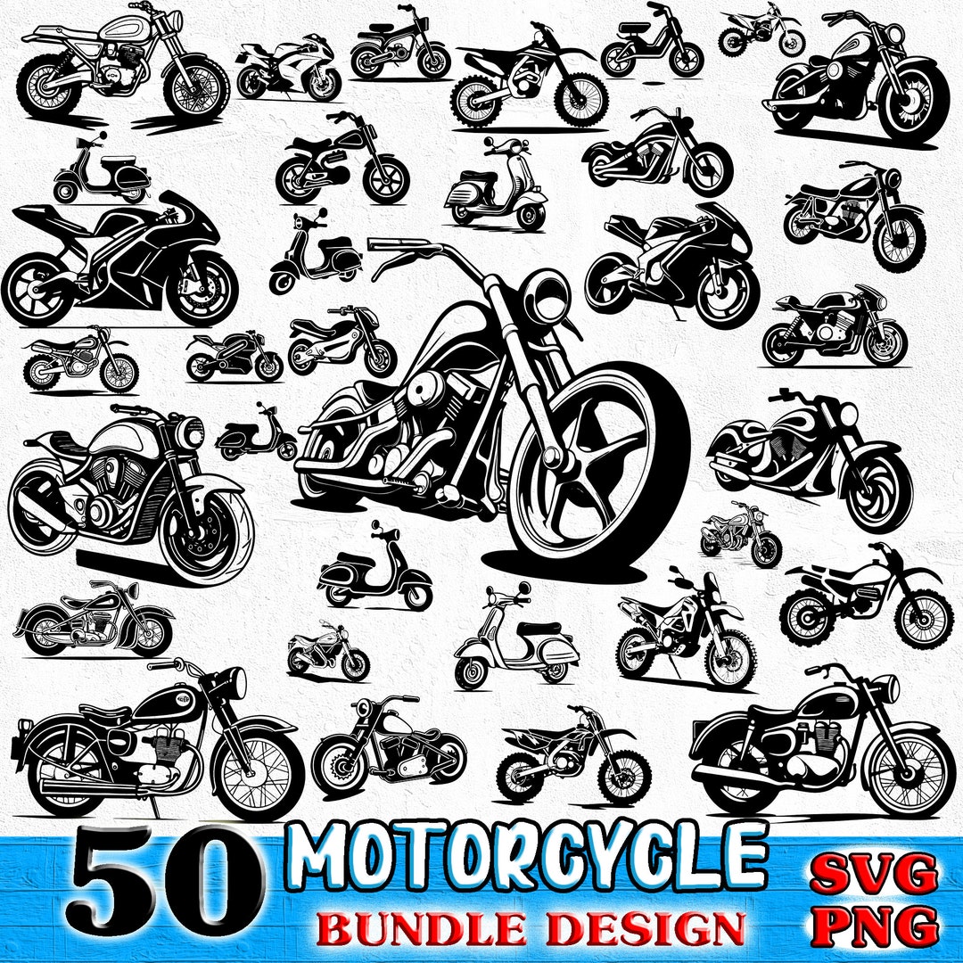 Motorcycle SVG Bundle, Biker Chopper Motorbike Clipart for Cricut ...