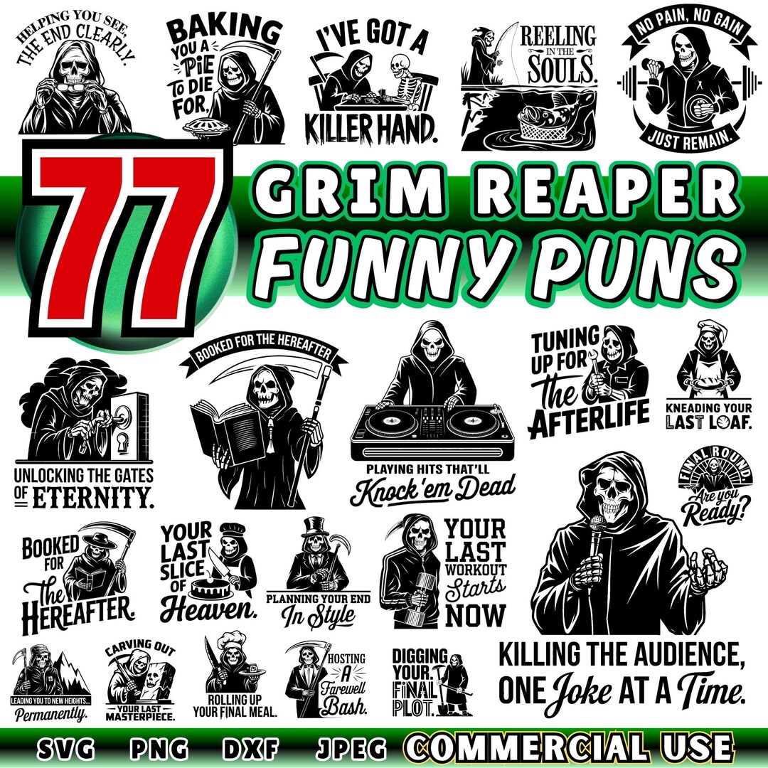 Grim Reaper Pun SVG Bundle | Funny Reaper Quotes DXF Files | Humorous ...