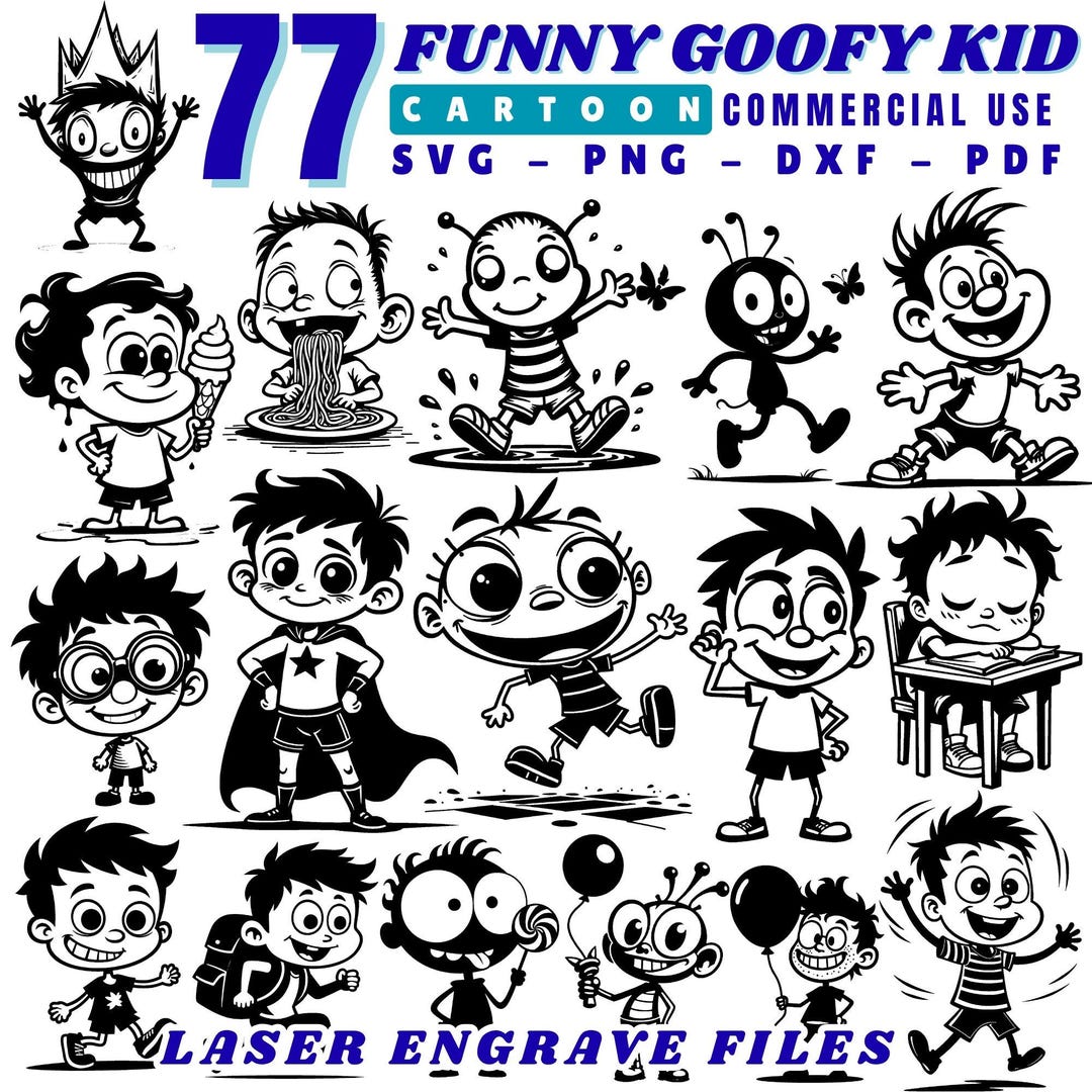Laser Engrave Files Funny Goofy Kid Cartoon Svg Png Pdf & Dxf Bundle ...