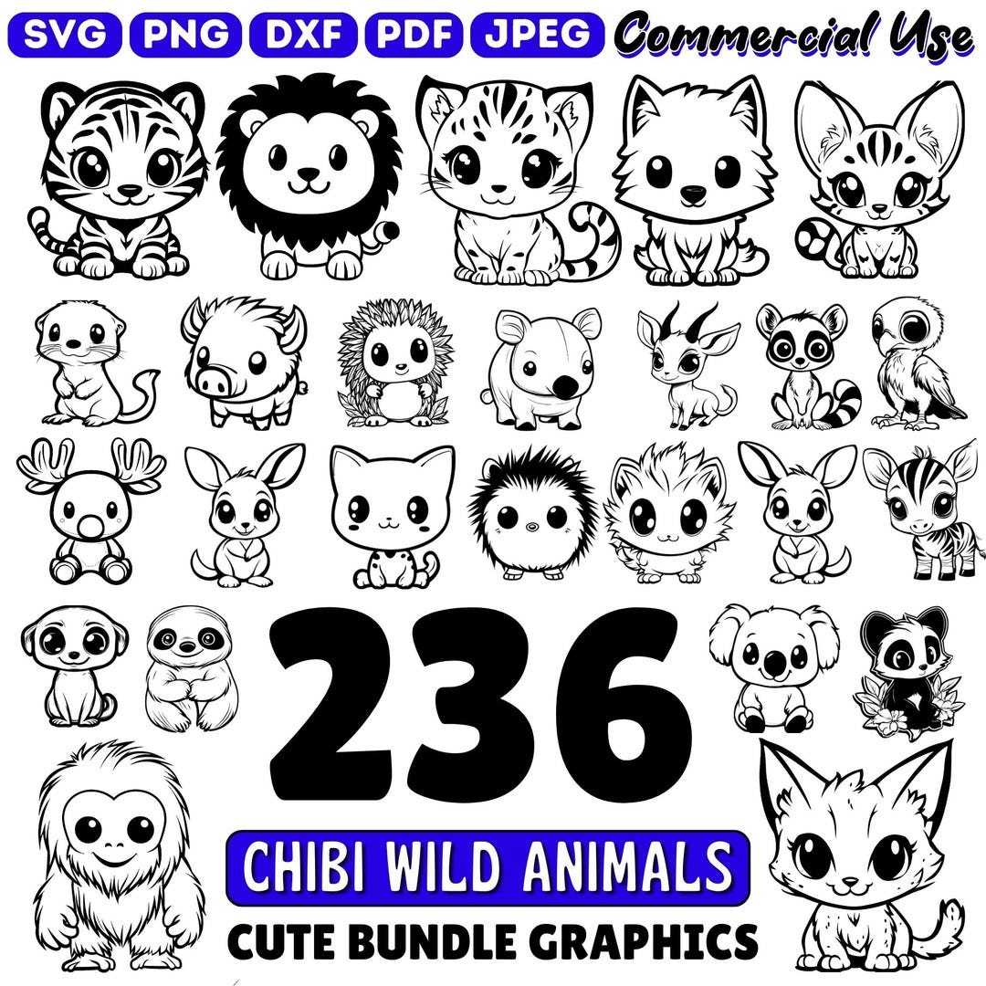 Chibi Wild Animals Graphic Files Design Bundle Svg Dxf Png Pdf Jpeg ...