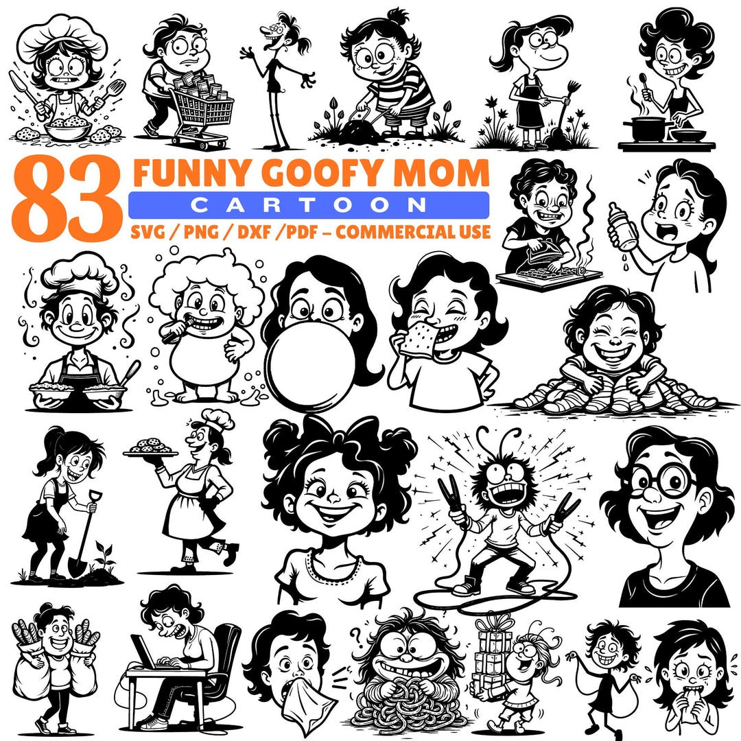 Funny Goofy Mom Cartoon Svg Png Pdf & Dxf Bundle for Cricut Projects ...