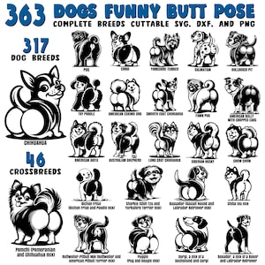363 Dogs Funny Butt Pose Complete Breeds Cuttable SVG, DXF and PNG ...