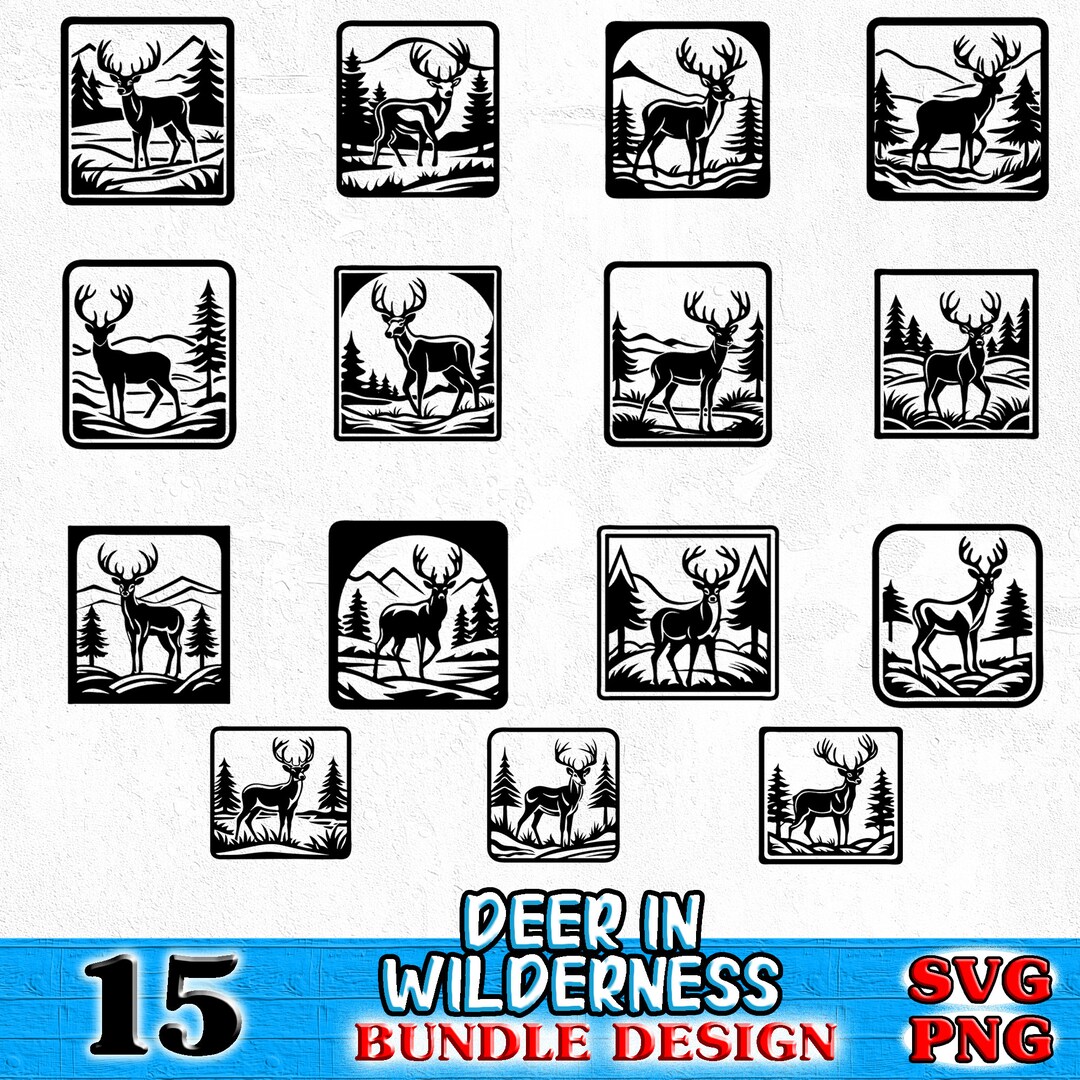 Deer in Wilderness Scene Bundle SVG, PNG Instant Digital Downloads - Etsy