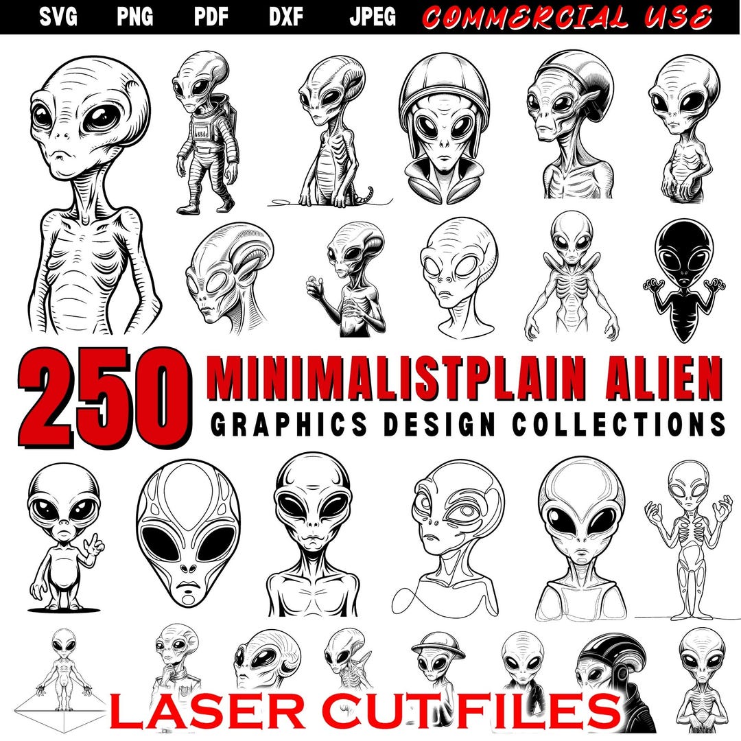 Minimalist Alien Laser Cut Files | Simple Extraterrestrial DXF Bundle ...