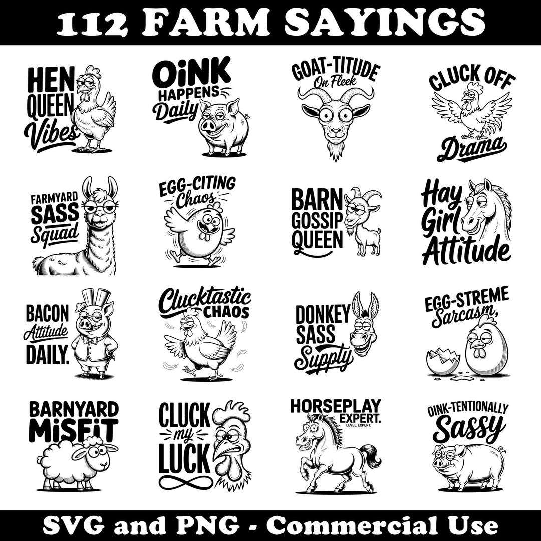 Farm Sayings Svg Png Pdf & Dxf Bundle Funny Farmhouse Quote Designs for ...