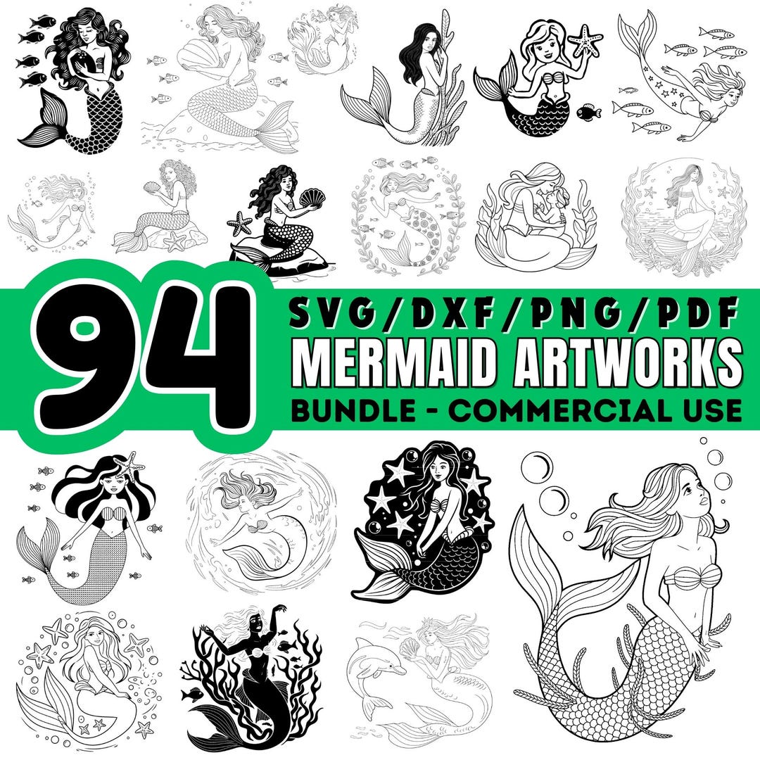 Mermaid SVG DXF Bundle | Mermaid Tail Clipart | Little Mermaid Cut ...