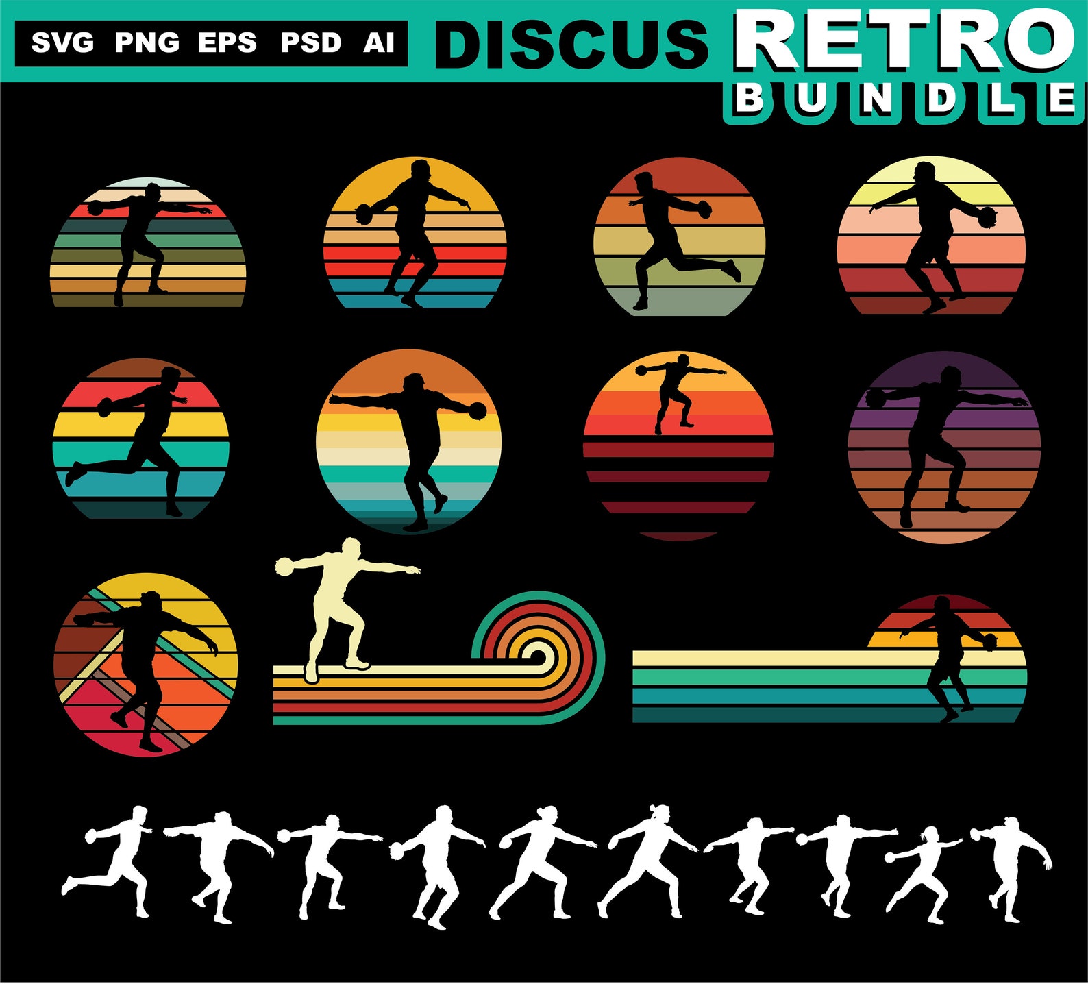 Discus Svg Files Discus Throw RETRO BUNDLE Discus Throw Sports Svg ...