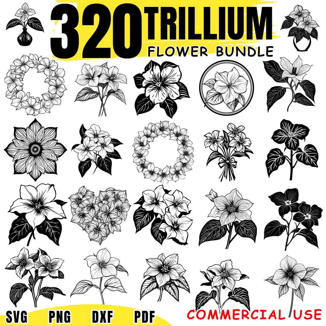 Trillium Flower SVG DXF Bundle Floral Cut Files | Spring Clipart ...