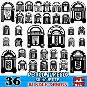 Retro Jukebox Silhouette, Bundle SVG, PNG Instant Digital Downloads - Etsy