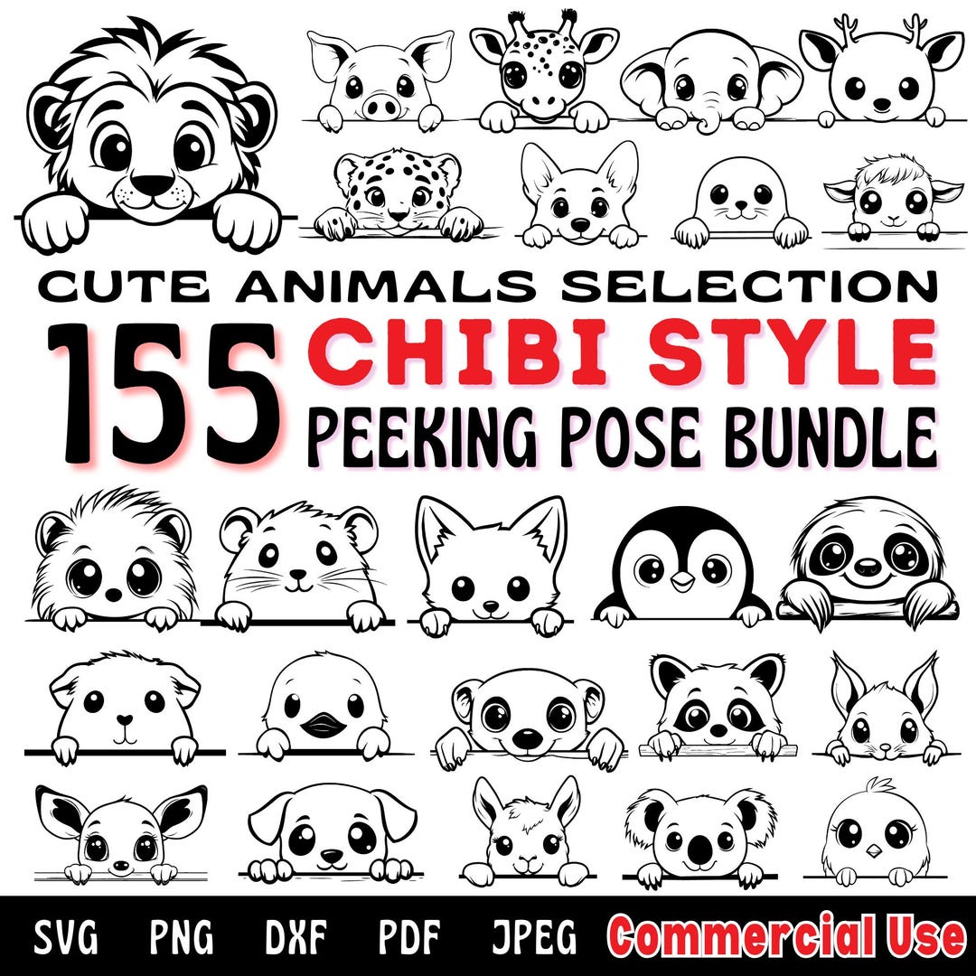 Chibi Peeking Cute Selected Animals Graphic Files Design Bundle Svg Dxf ...