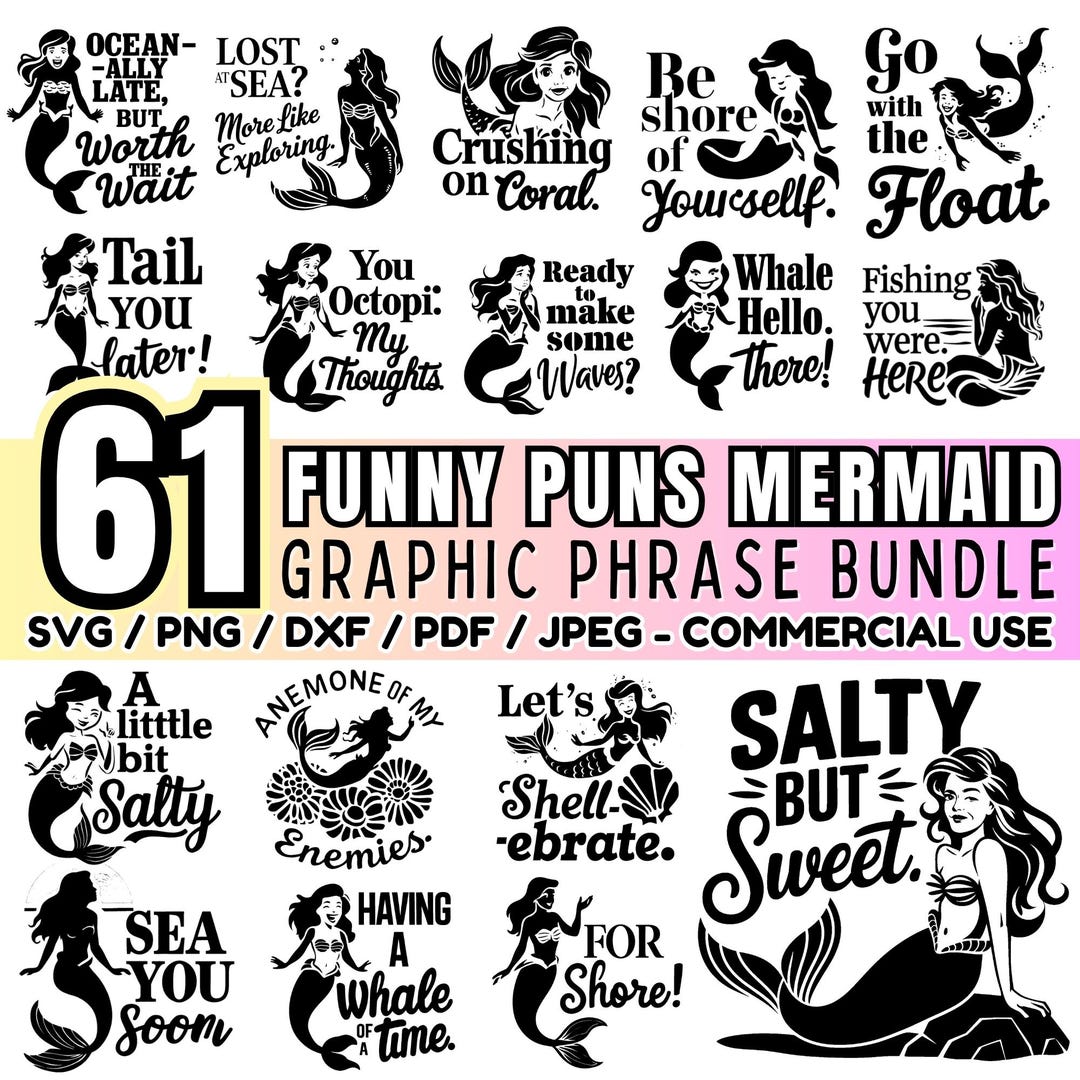 Funny Mermaid Puns SVG Bundle | Mermaid Pun Cut Files | Cricut Ready ...