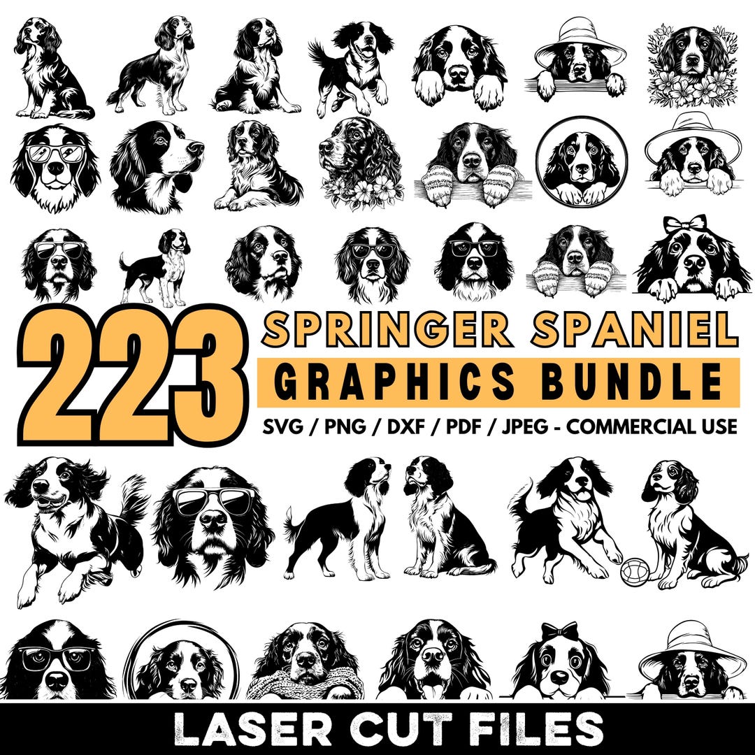 Springer Spaniel Dog SVG Bundle | Laser Cut Files | Spaniel Breed Art ...