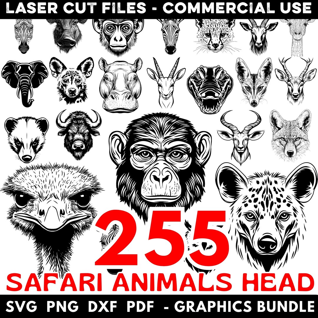 Safari Animal Head Laser Cut Files | Safari Animal Head SVG Bundle ...