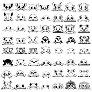 Jungle Animals Chibi Style Peeking Svg Dxf Png Pdf Jpeg Bundle Instant ...