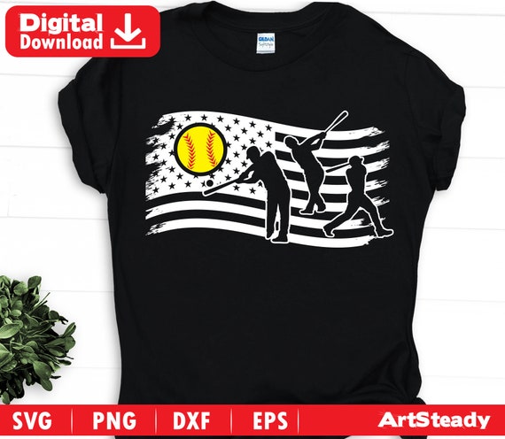 Softball Svg Files Distress USA Flag Graphic Softball Sports - Etsy