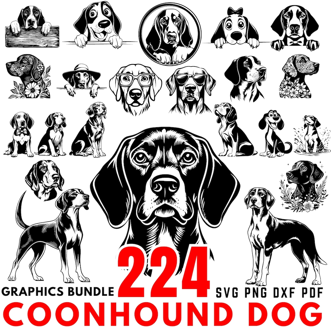 Coonhound Svg Dxf Png Jpeg Bundle Instant Digital Downloads ...
