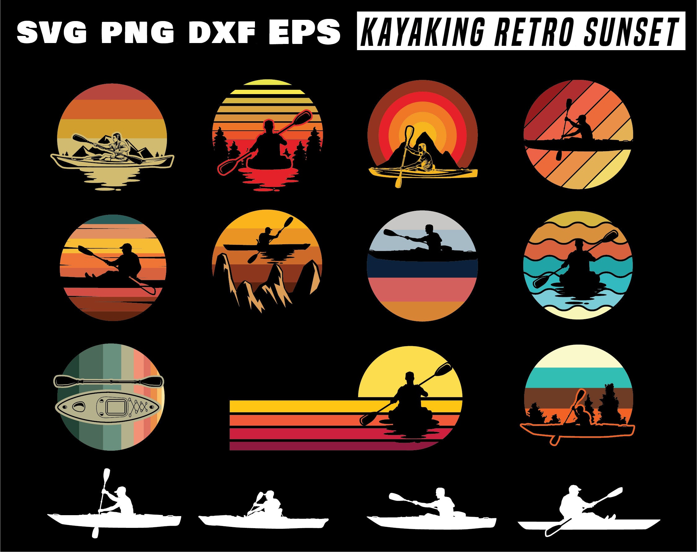 Kayak Svg - Sunsets Vintage Bundle Kayaking Svg Summer Graphic Cool ...