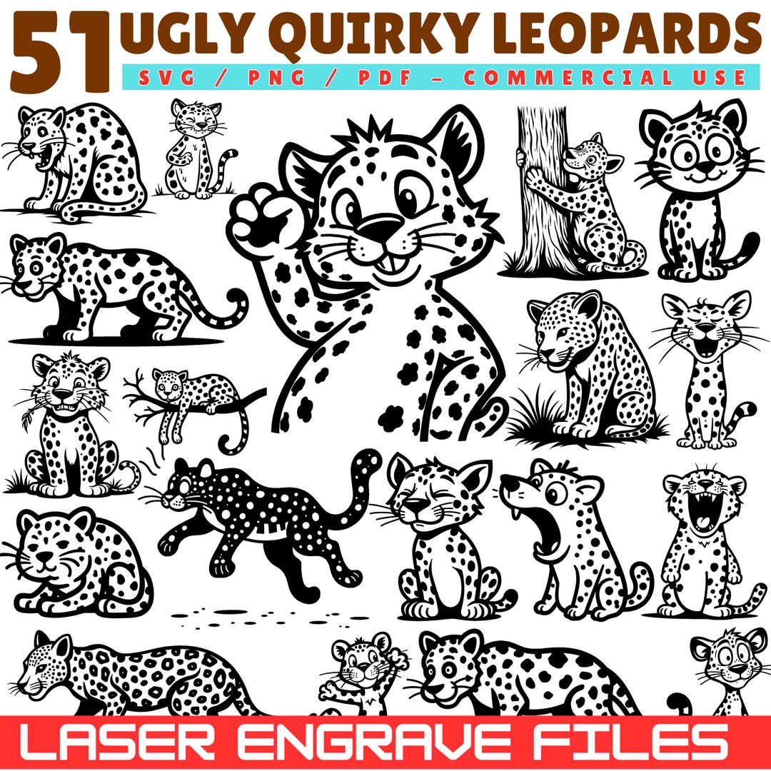 Laser Engrave Files Quirky Leopards Svg Png Pdf & Dxf Bundle With ...