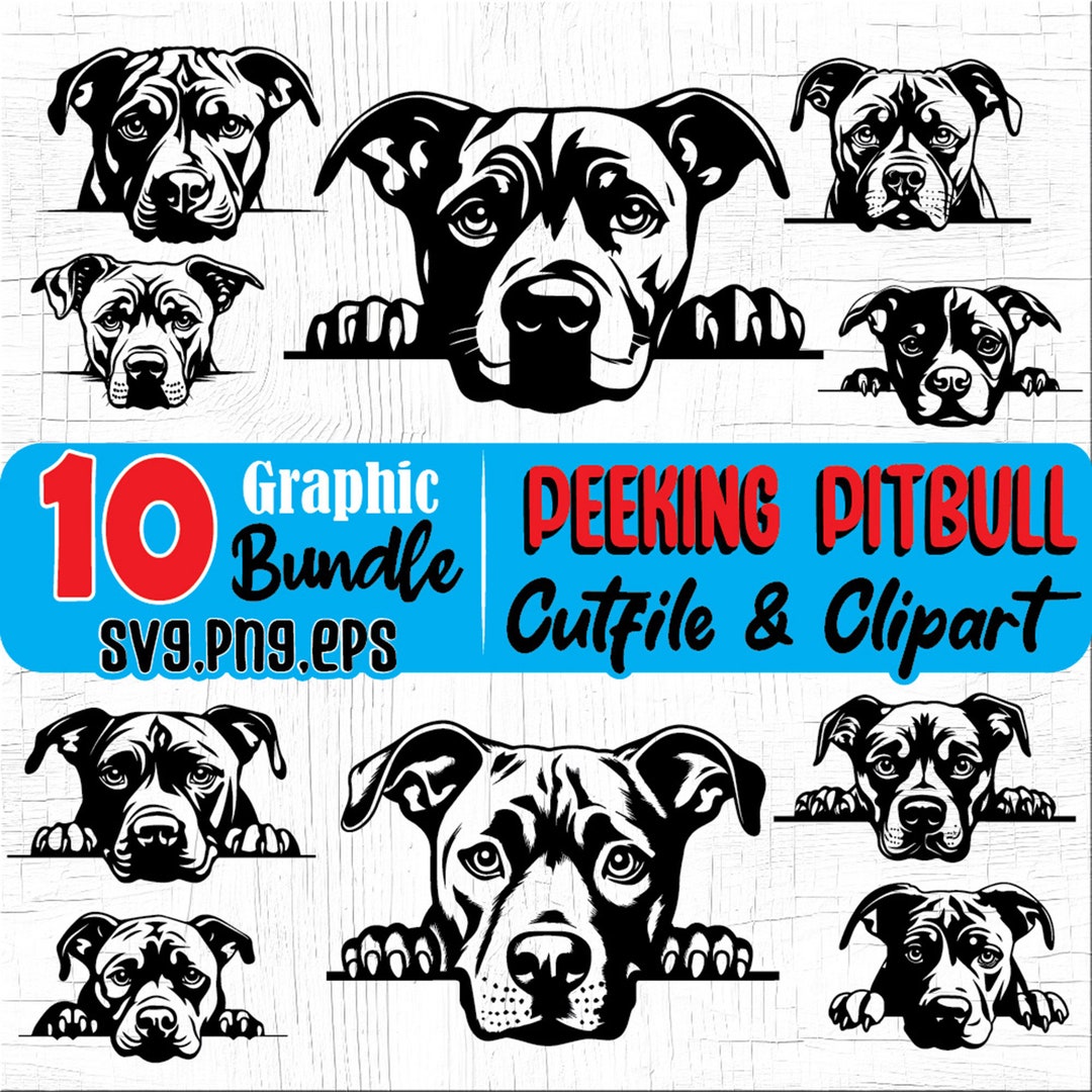 Pitbull Dog SVG Files-peeking PITBULL Graphic Bundle Instant Digital ...