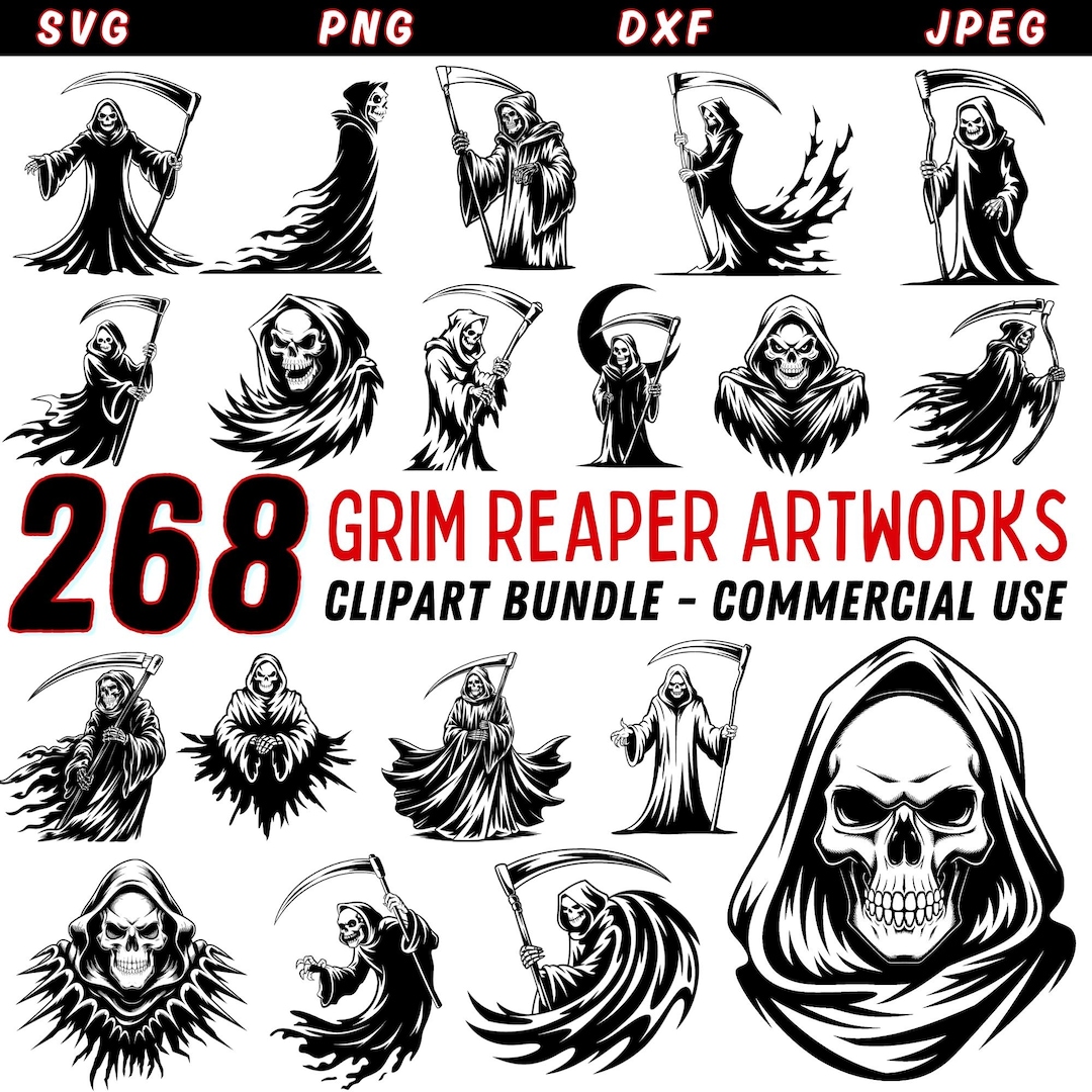 Grim Reaper Clipart SVG Bundle | Grim Reaper DXF Files | Halloween ...