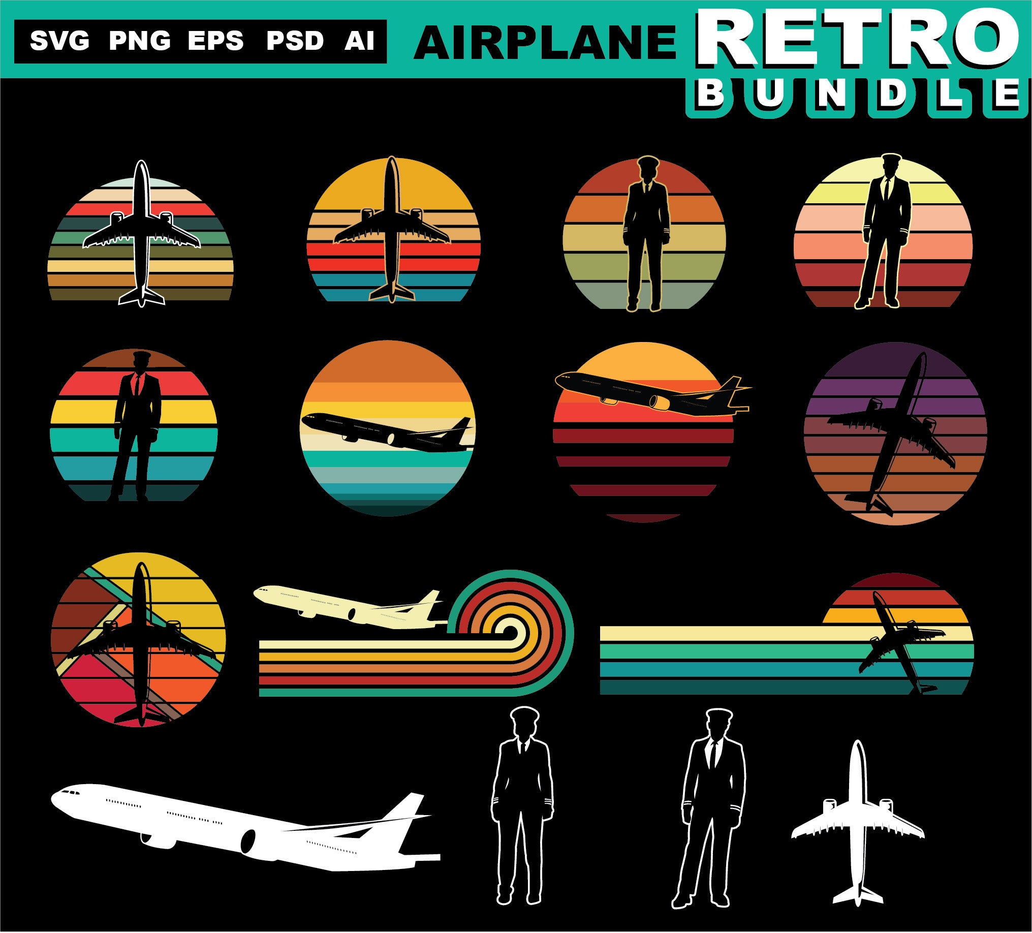 Airplane Pilot Svg Files Pilot RETRO BUNDLE Aeroplane Svg - Etsy