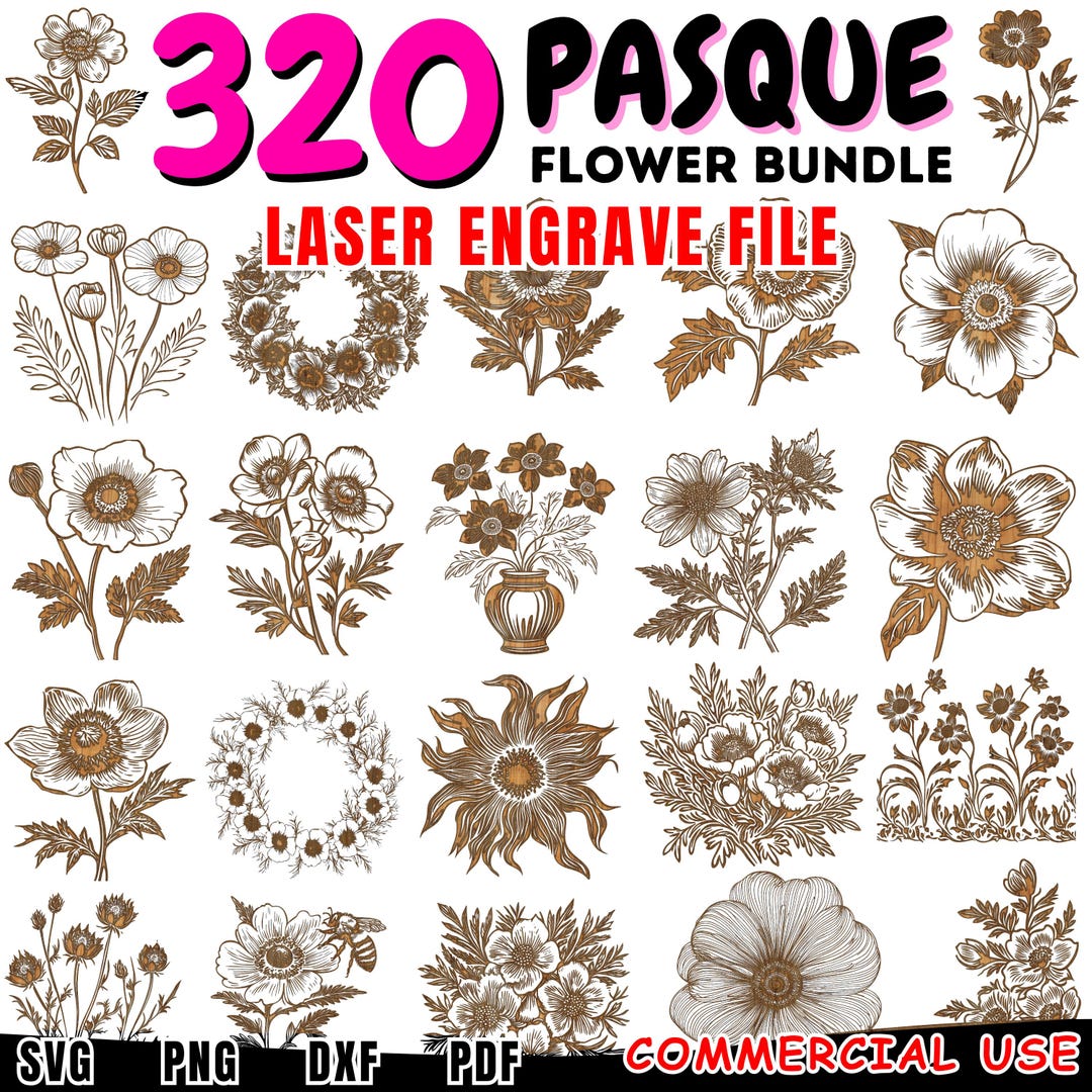 Pasque Flower Engraving Files Floral SVG Bundle for Engraving | Pasque ...