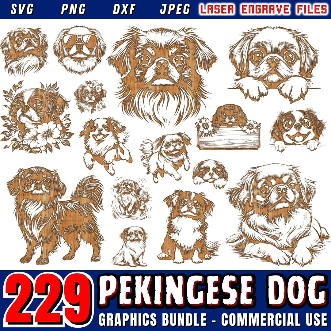 Pekingese Dog Engraving Files | DXF Dog Design Pack | Pekingese ...