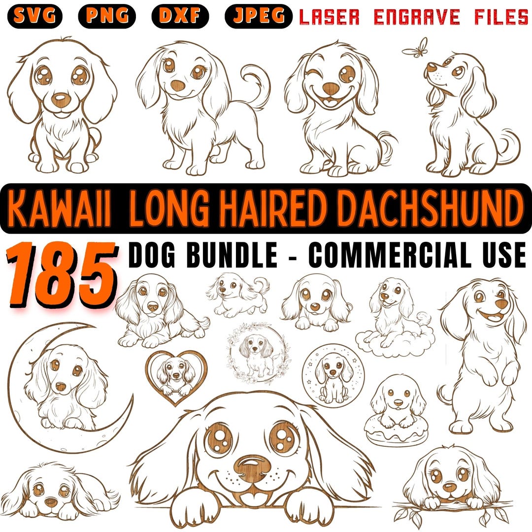 Kawaii Dachshund Engraving Files | Long Haired Dachshund DXF | Cute Dog ...