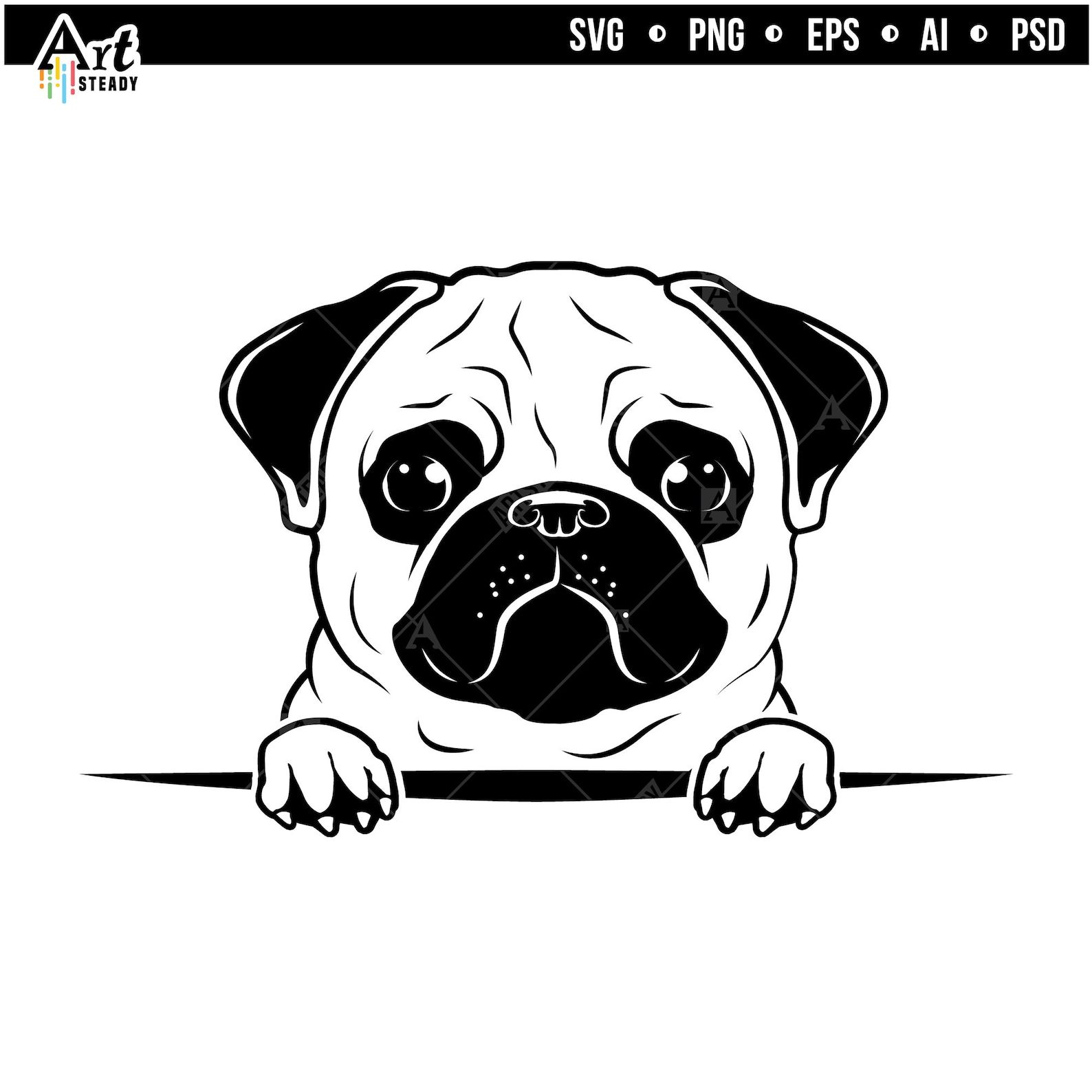 Cute Peeking Pug Svg Digital Download Pug Dog Breed Svg | Etsy
