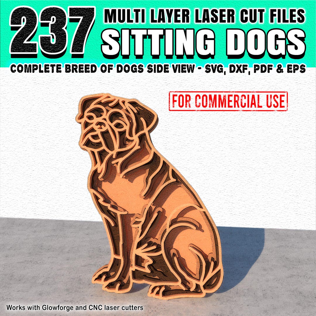 Laser Cut Files Svg Dxf Pdf Eps Bundle | 237 Sitting Dogs Multi Layer ...