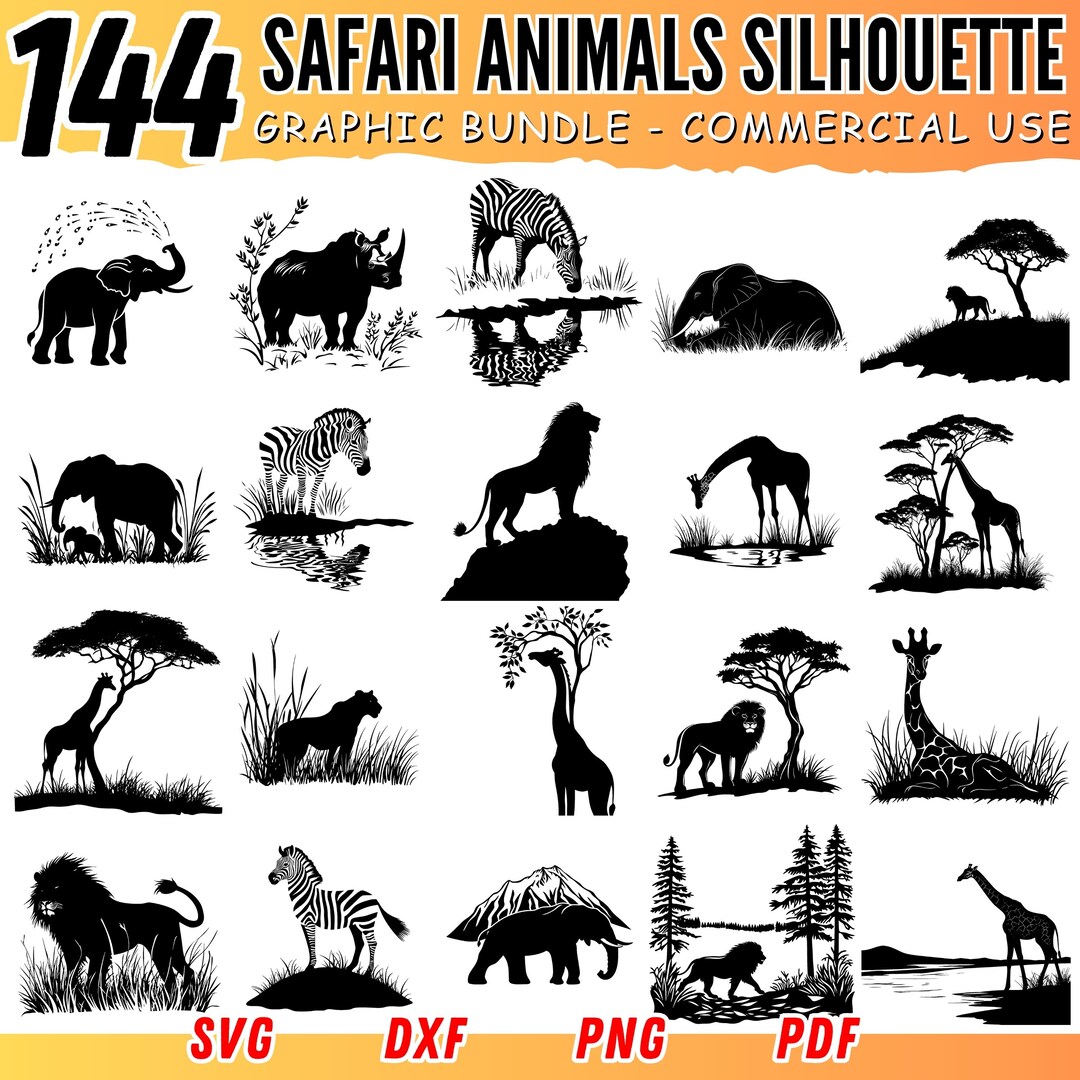 Safari Animals Silhouette SVG Bundle African Wildlife Cut Files Cricut ...
