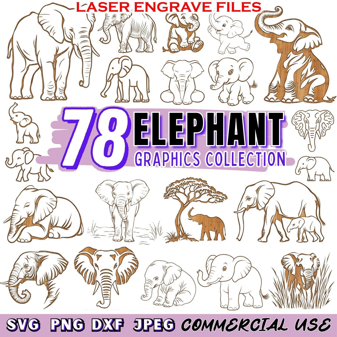 Elephant Laser Engraving Files | Elephant DXF Designs | Animal Graphics ...