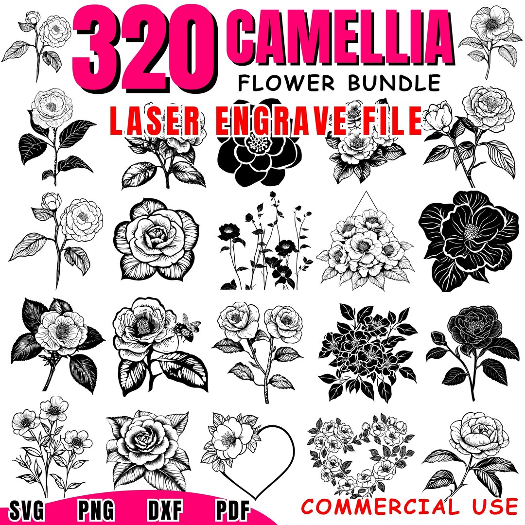 Camellia Flower Engraving Files | Floral SVG & DXF Bundle | Camellia ...