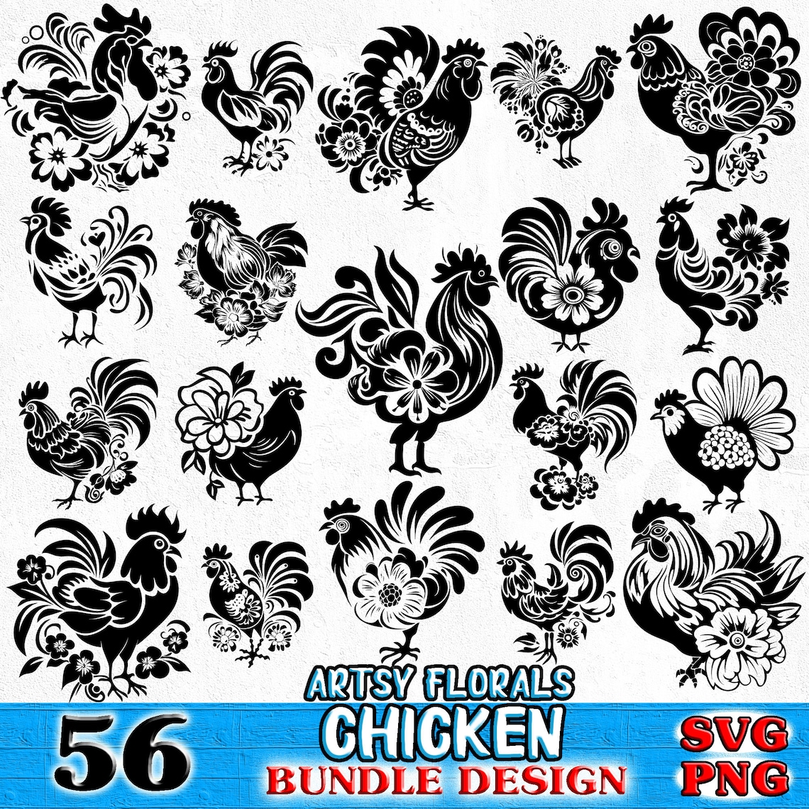 Laser Engrave Files Floral Chicken Svg Png Pdf Bundle | Artsy Farmhouse ...