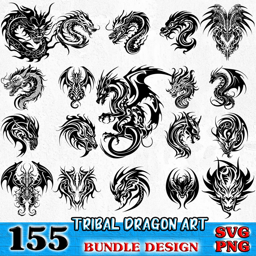 Tribal Dragon Art Bundle SVG PNG Files for Crafting Projects, Instant ...