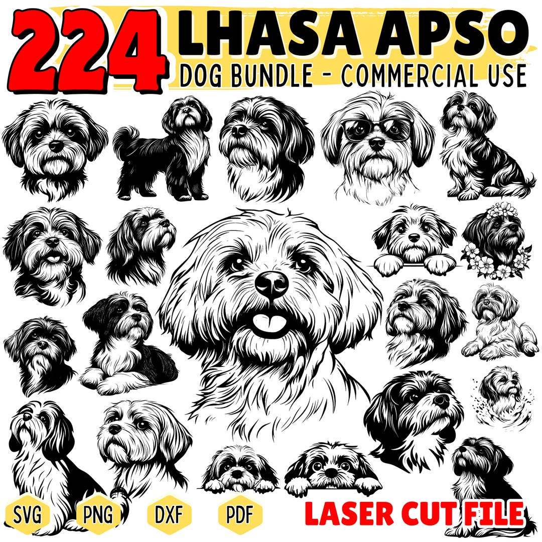 Lhasa Apso Dog DXF Bundle | Laser Cut Files | Lhasa Silhouettes ...