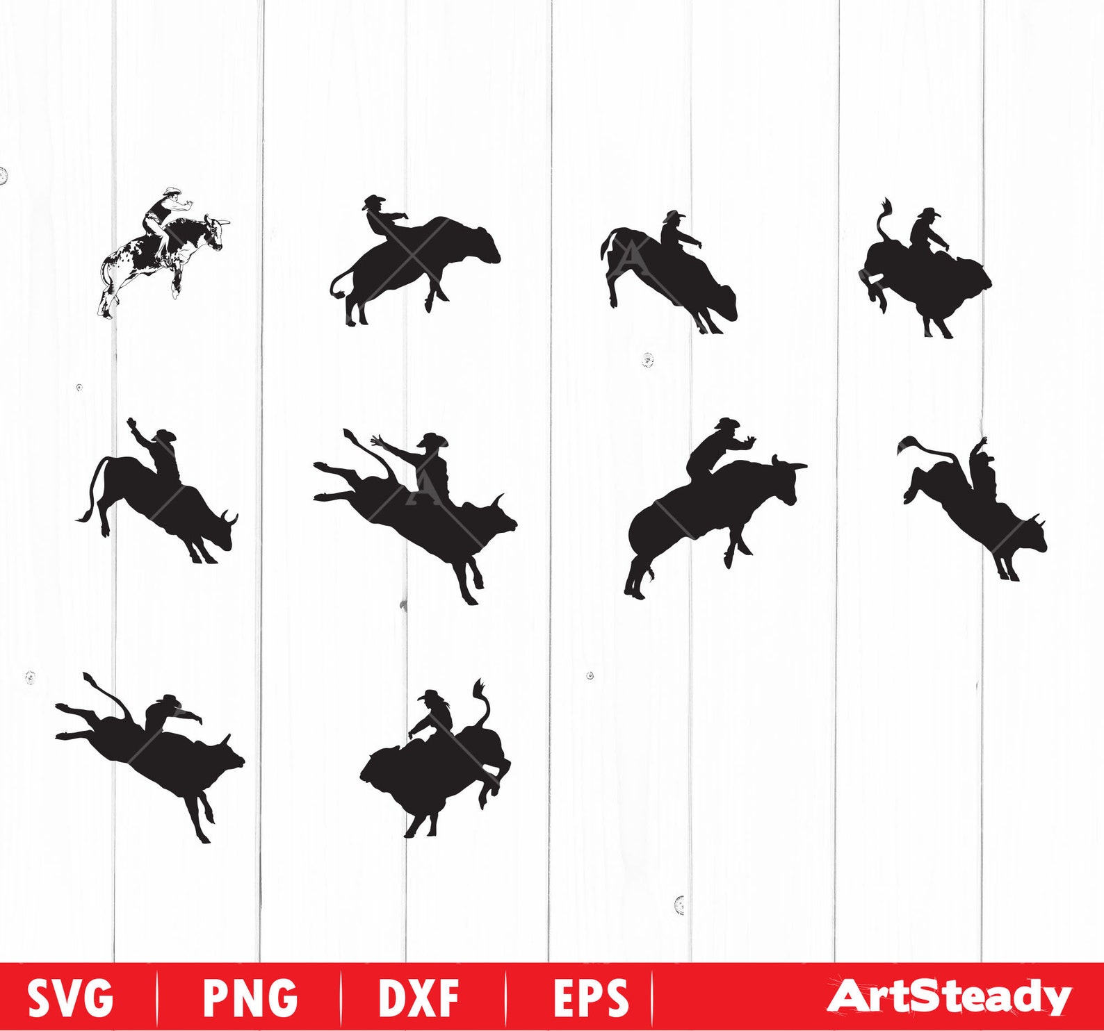 Bull Riding Svg Files BULL RIDING SILHOUETTE Instant Digital - Etsy