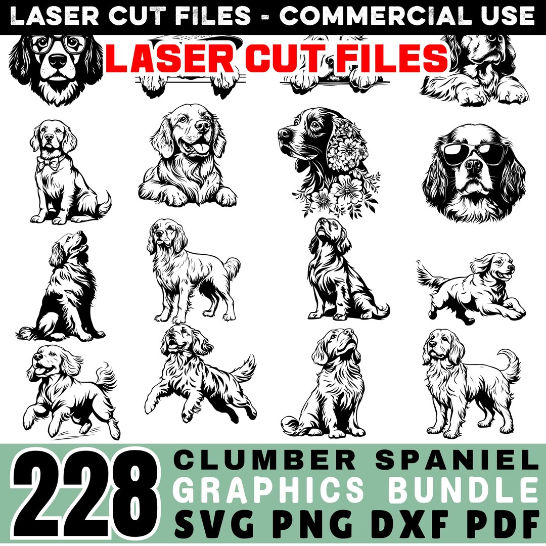Laser Cut Files Clumber Spaniel Dog Svg Dxf Png Jpeg Bundle Instant ...