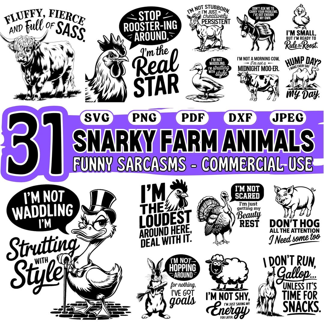 Laser Cut or Engraved Files Snarky Farm Animals Funny Sarcasm Svg Dxf ...