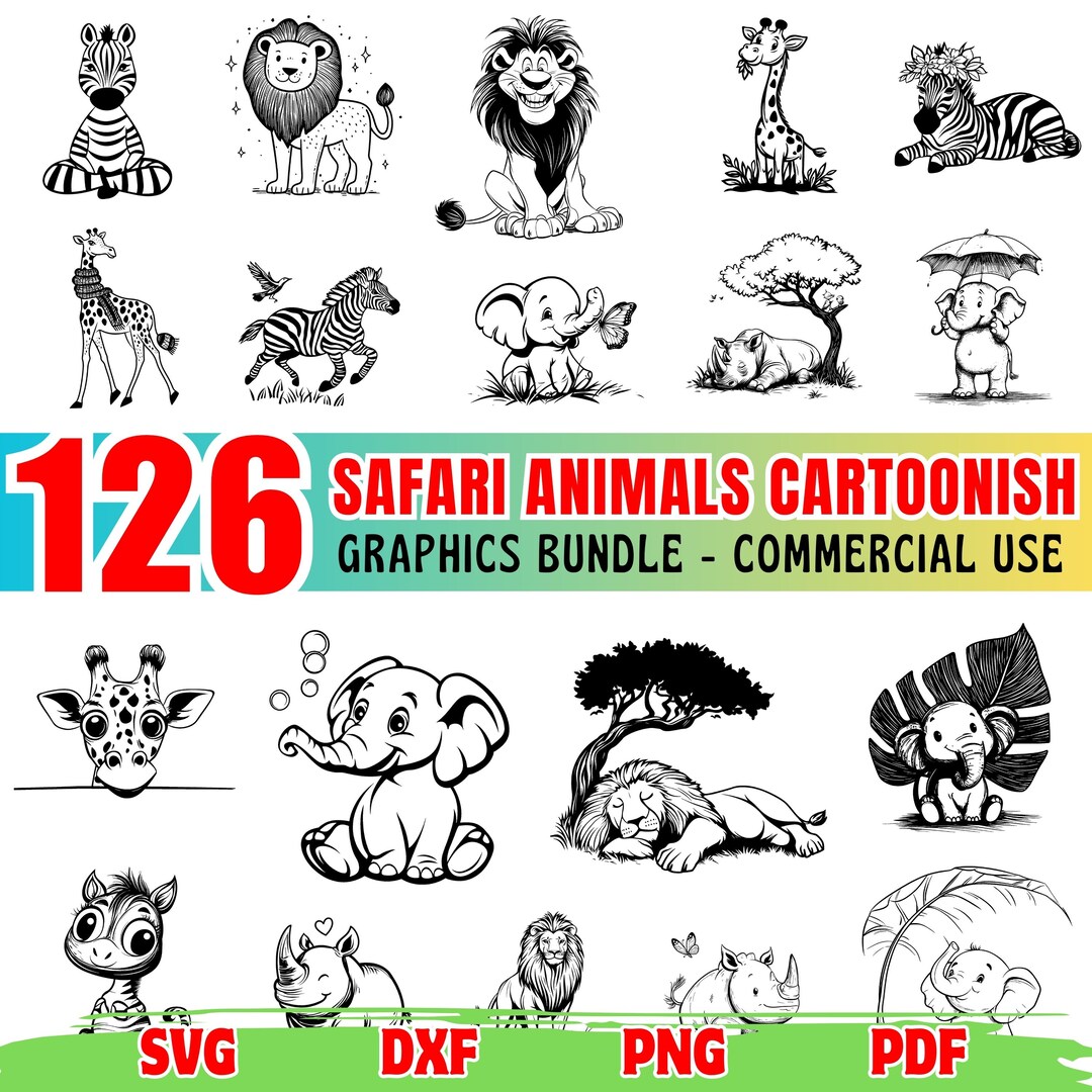 Safari Animals Cartoonish SVG | Jungle Animal DXF Bundle | Cute Safari ...