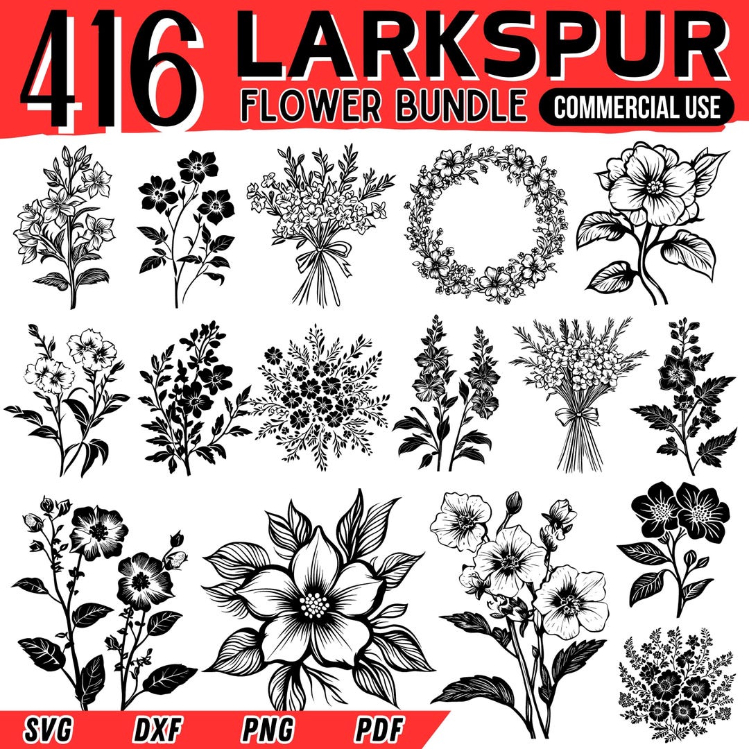 Larkspur Flower SVG Bundle July Birth Flower Cut Files Botanical Floral ...