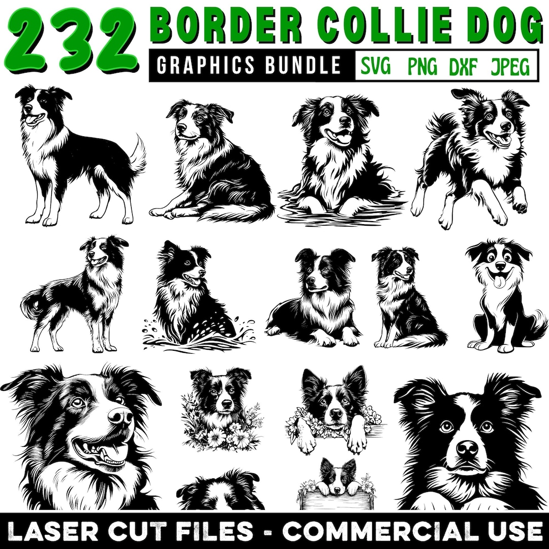 Laser Cut Files Border Collie Svg Dxf Png Jpeg Bundle Instant Digital ...