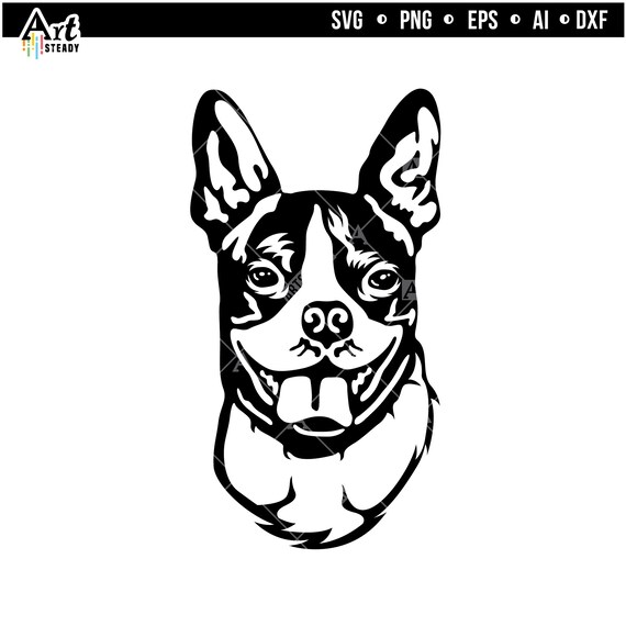 Boston Terrier Svg Files Cute Drawing Face of a Boston | Etsy
