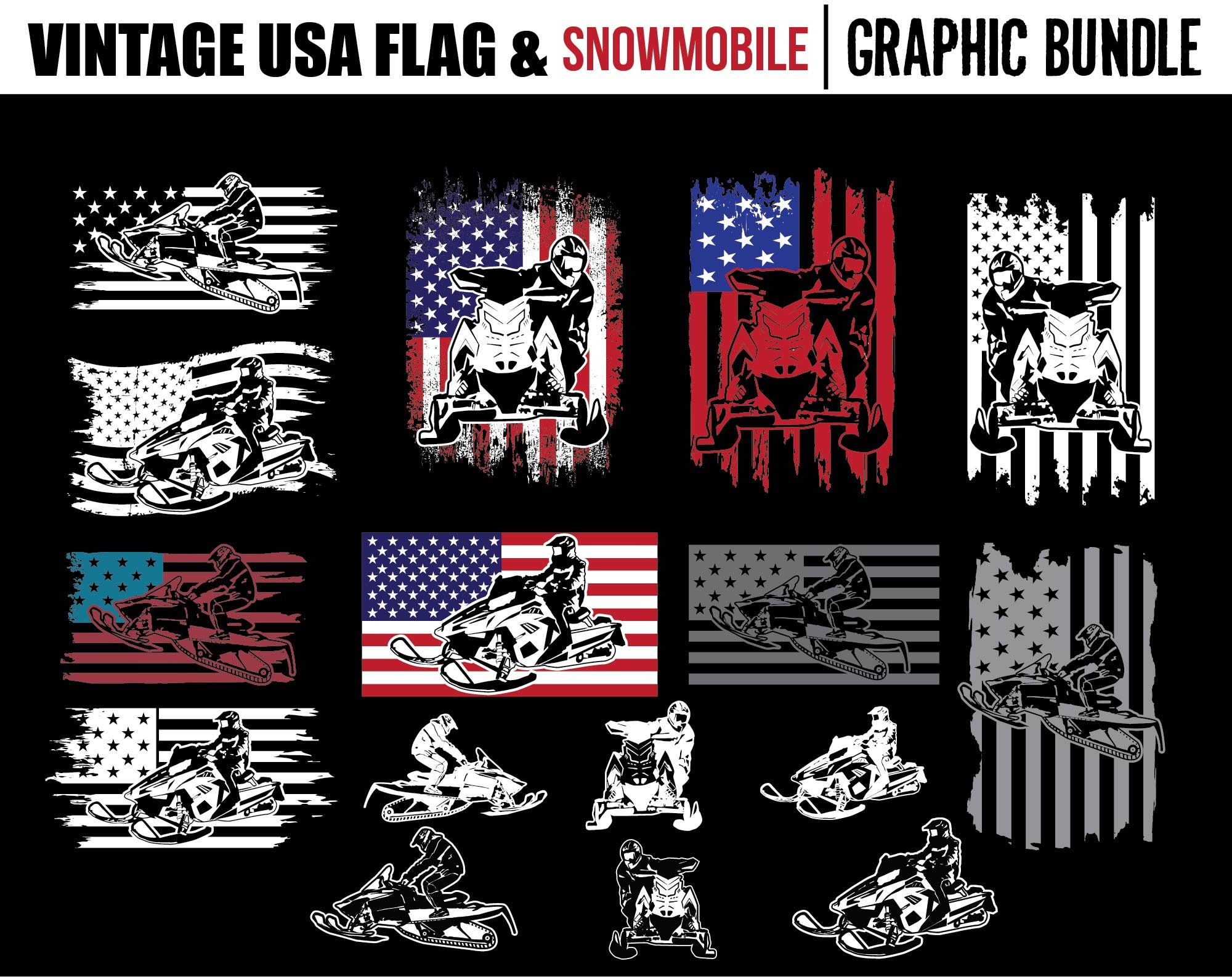 Snowmobile Svg & Png Bundle With American Flag Snowmobiling Designs ...
