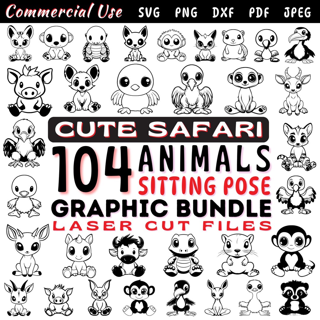 Laser Cut Files Chibi Safari Animals Cute Bundle Svg, Dxf, Png, Pdf ...