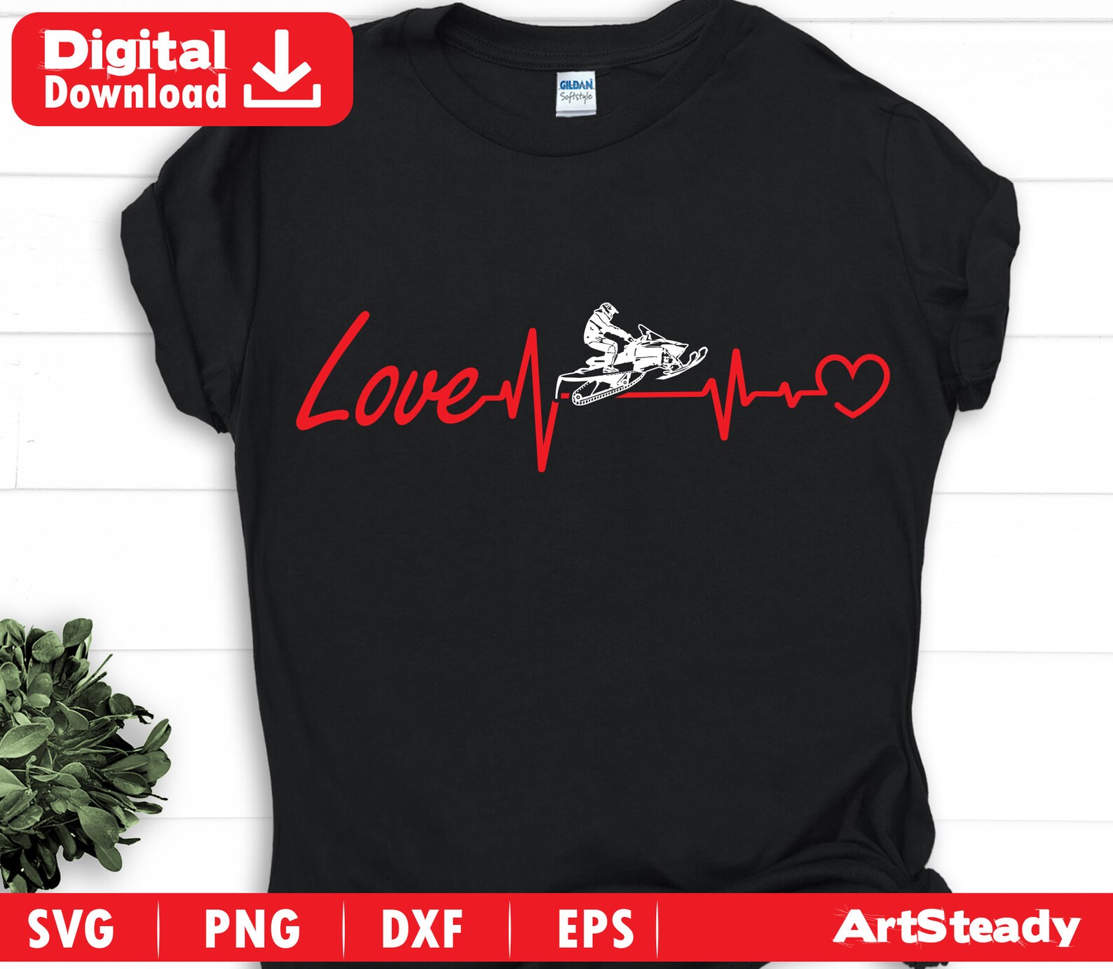 Snowmobile Svg Files SNOWMOBILE LOVE Heartbeat Graphic Art | Etsy