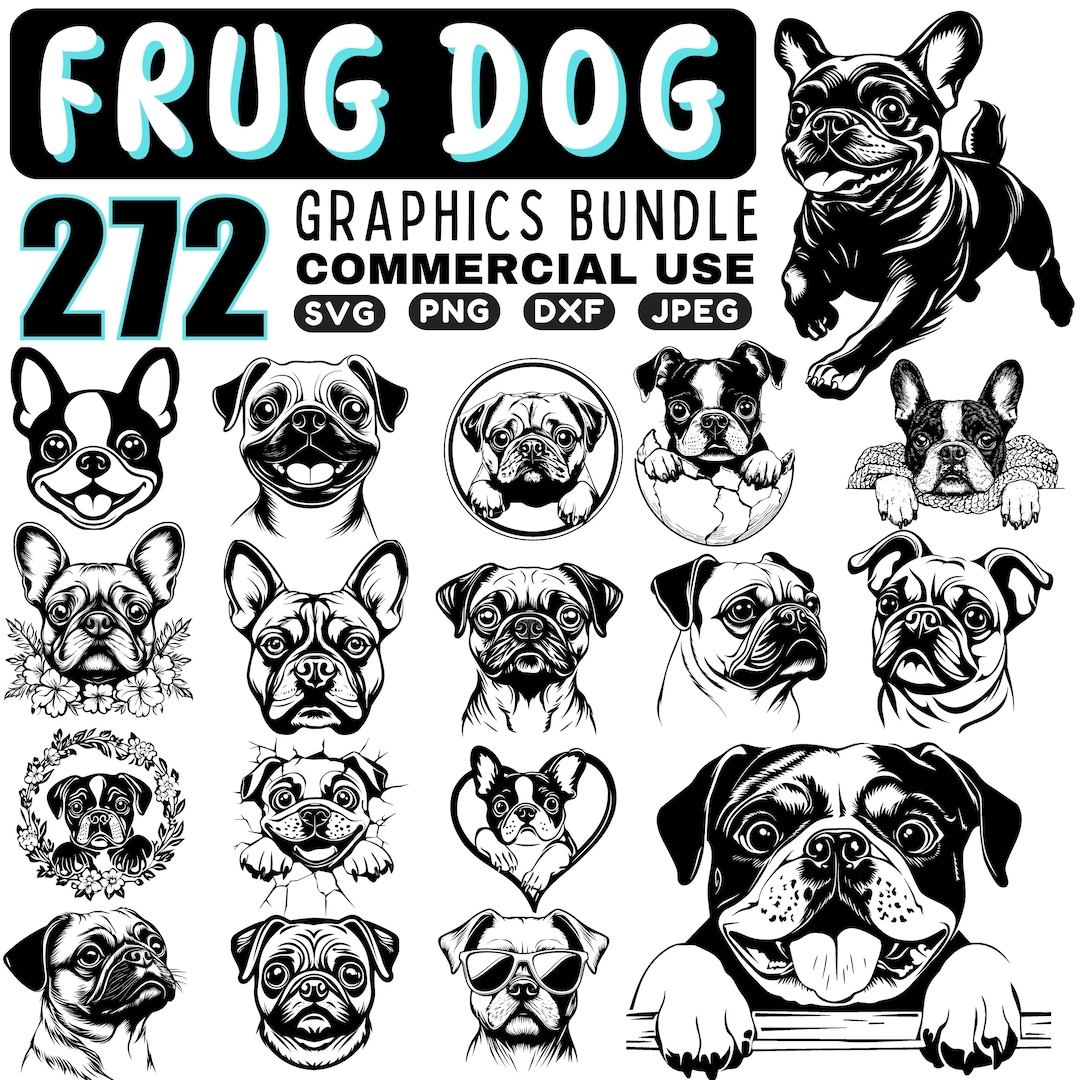 Frug Dog SVG Bundle | French Bulldog Pug Mix Cut Files | Frenchie Pug ...